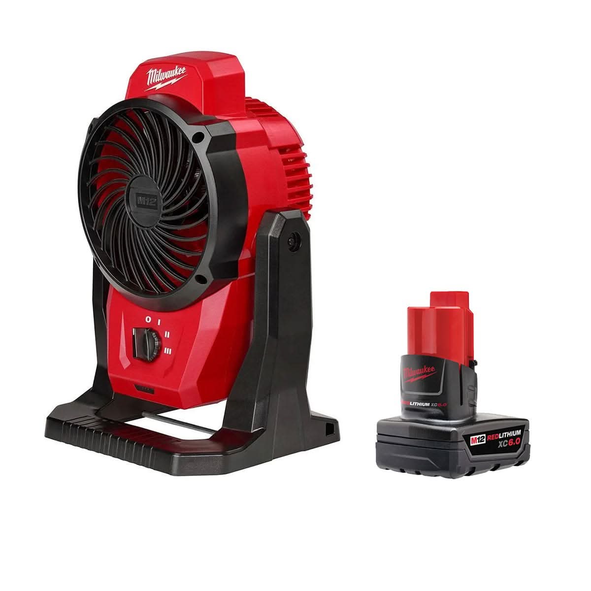 Milwaukee M12 Cordless 400-CFM Mounting Fan with M12 XC6.0 Extended Ca ...