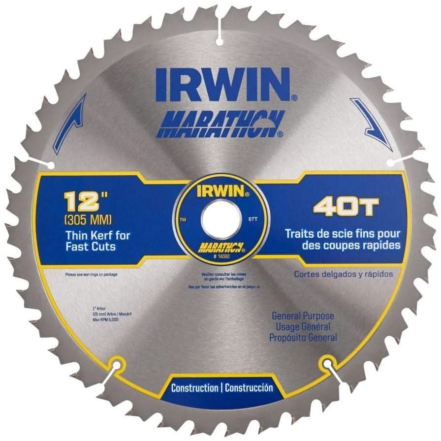 Irwin 14080 MARATHON Portable Corded Carbide Saw Blade 7-1/4-in. 40-To ...