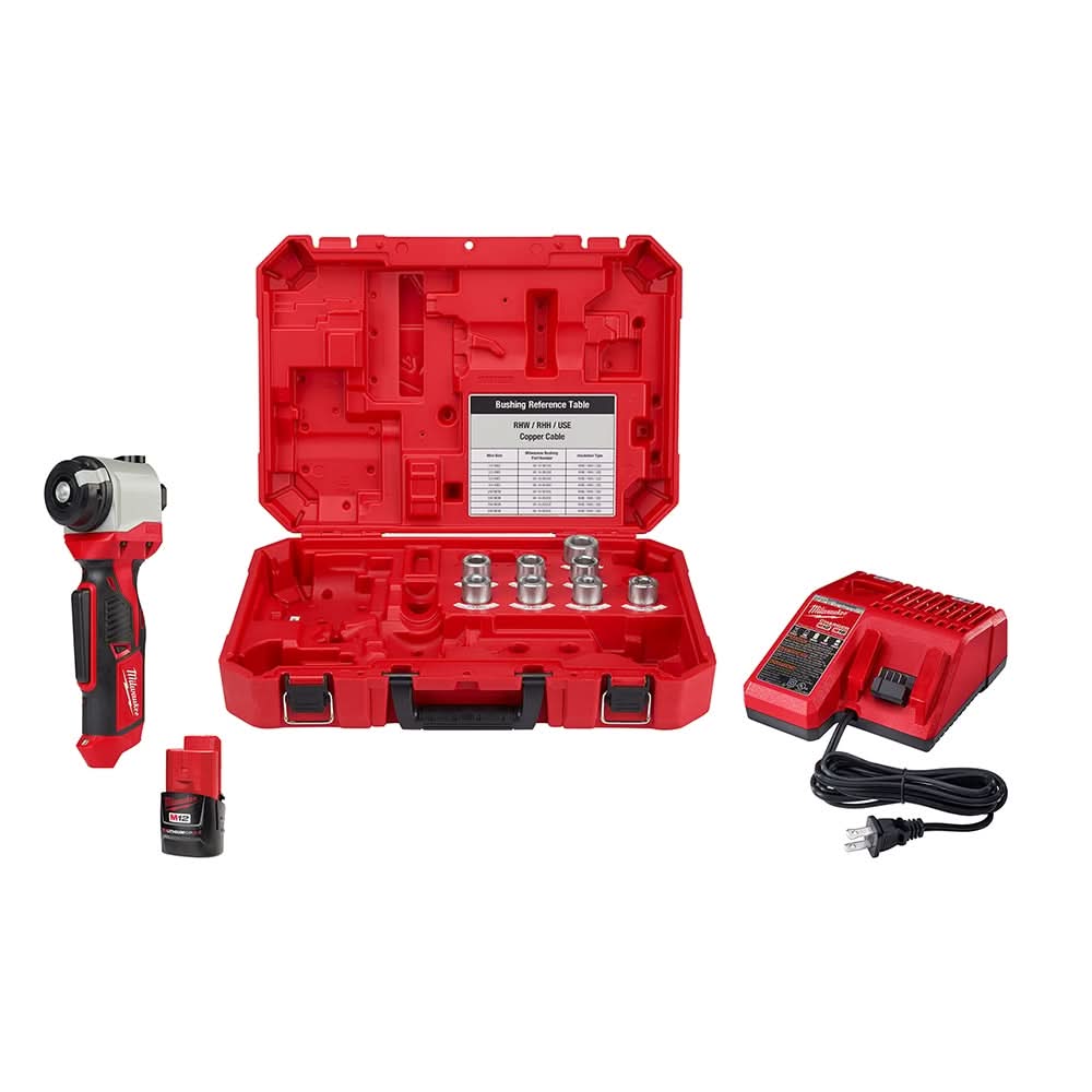 Milwaukee 2435X-21 M12 Cable Stripper 2.0Ah Kit for Copper RHW / RHH ...