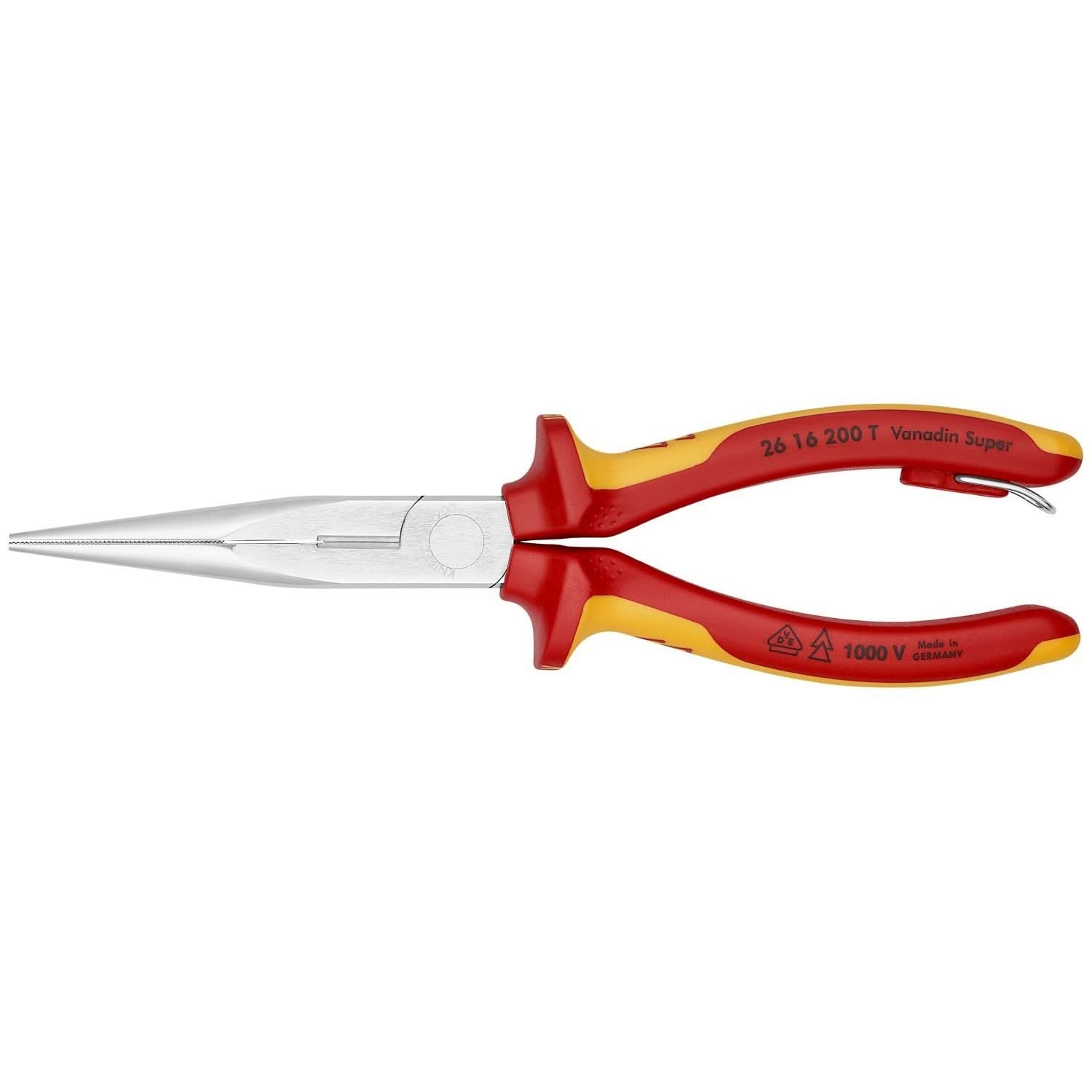 Knipex 26 16 200 T Long Nose Pliers with Cutter-1000V Insulated-Tether ...
