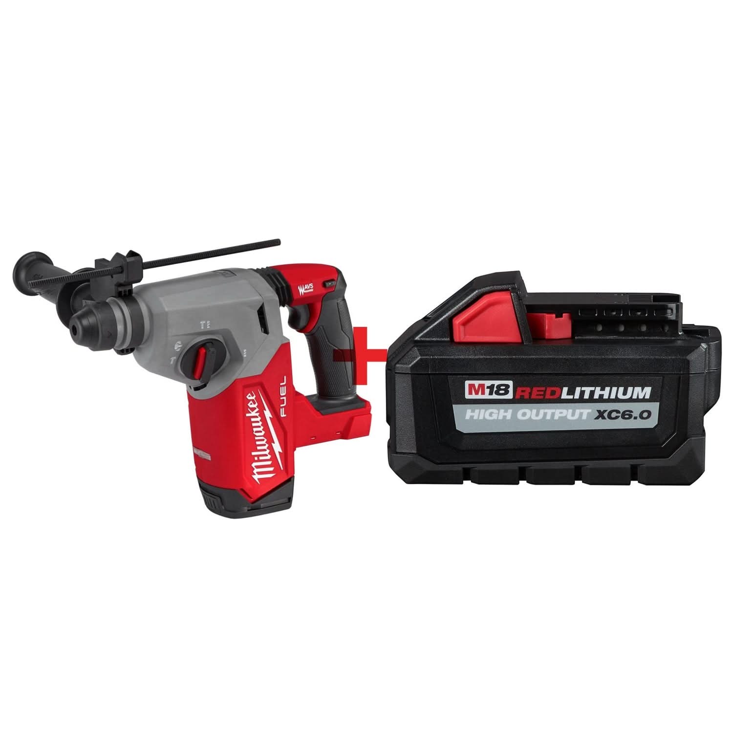 Milwaukee M18 FUEL 1" SDS Plus Rotary Hammer with M18 Battery Pack ...