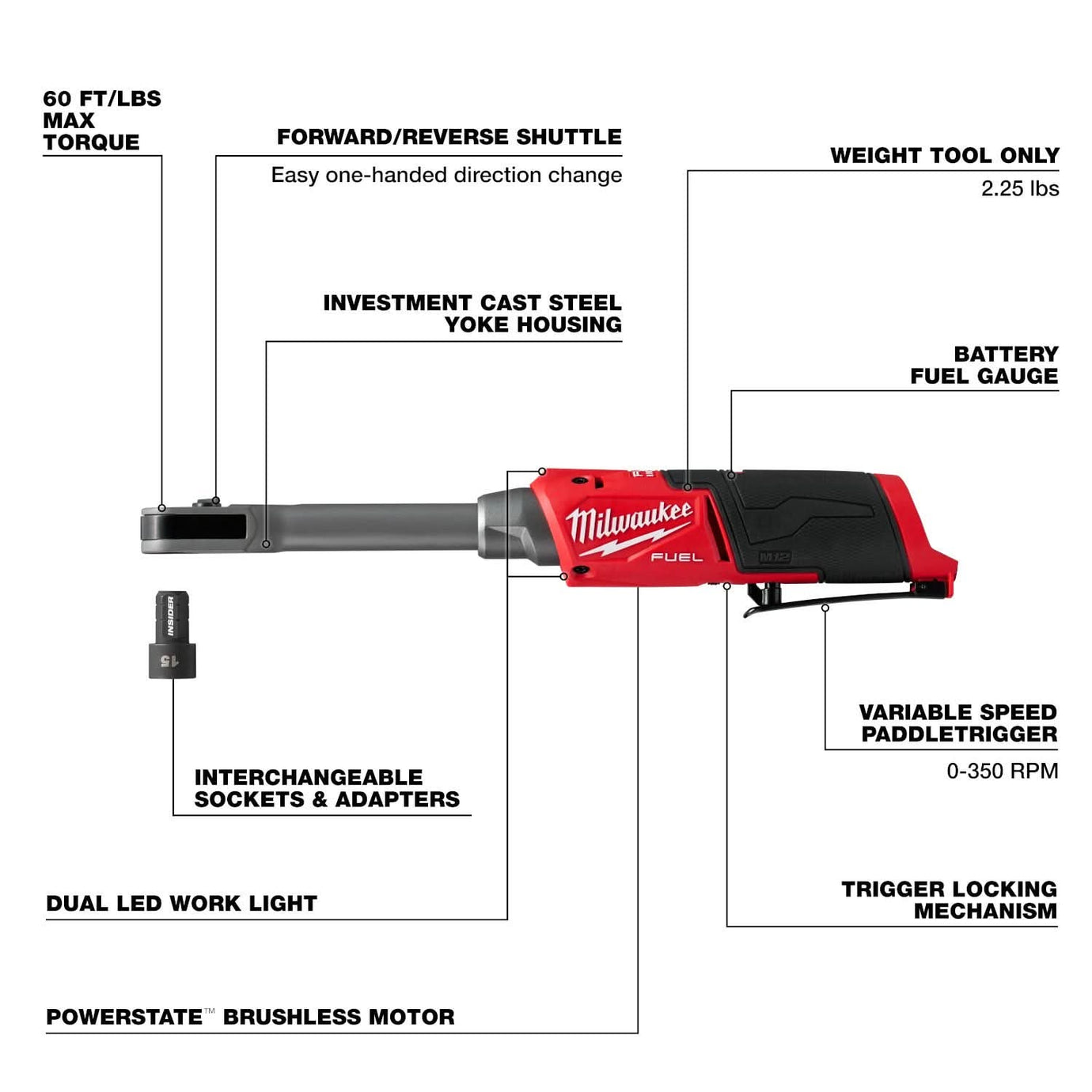 Milwaukee 3050-20 M12 FUEL INSIDER Extended Reach Box Ratchet – Tool Nut