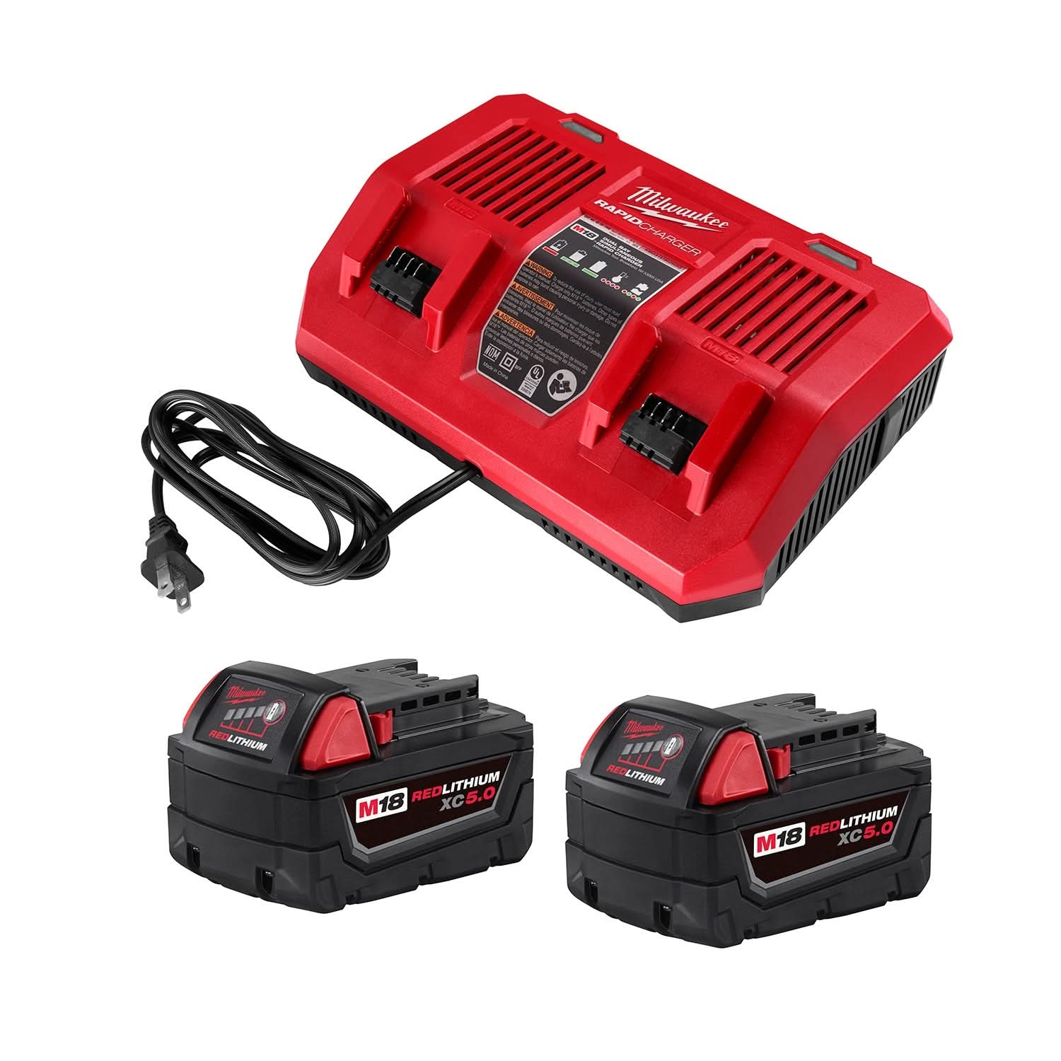 Milwaukee M18 Lithium-Ion Dual 5.0Ah Battery & Dual-Bay Charger Starte ...