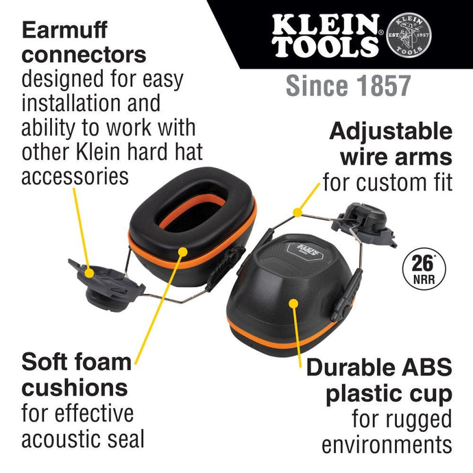 Klein Tools 60532 Hard Hat Earmuffs for Cap Style and Safety Helmets ...