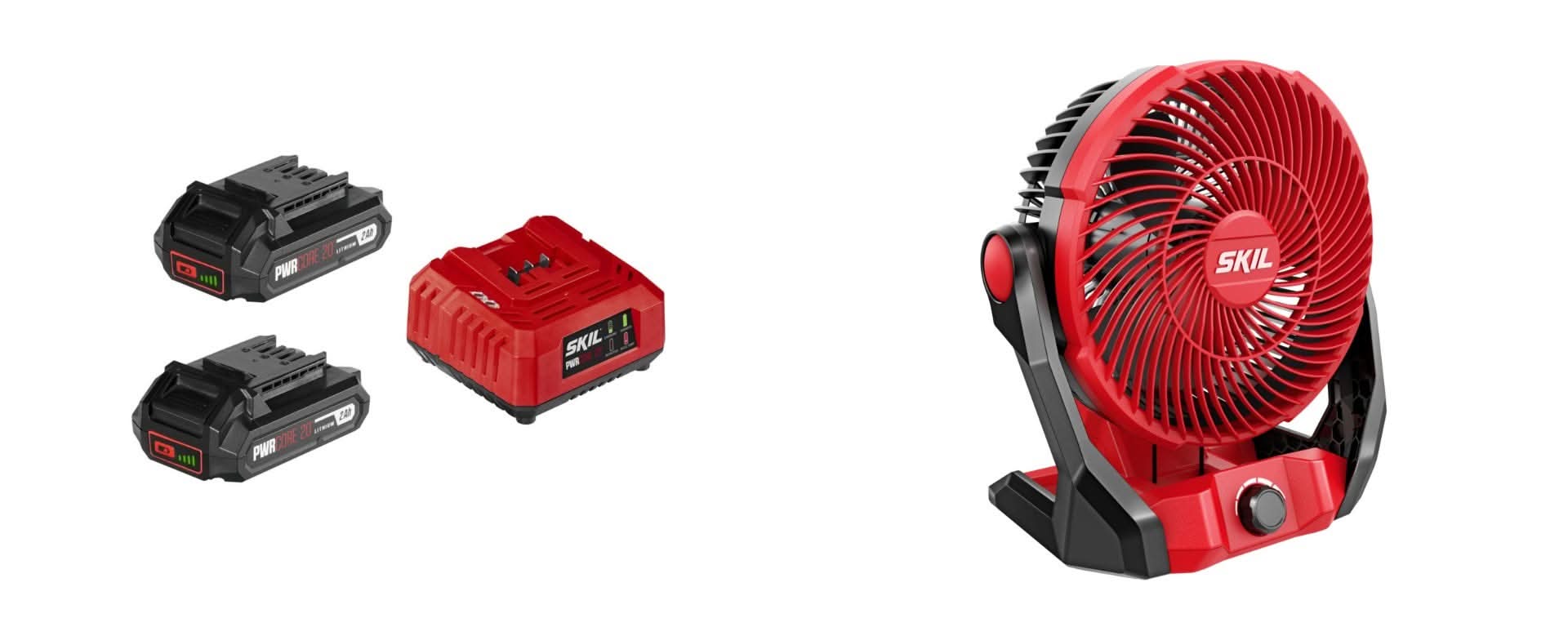 SKIL MULTIVOLT Brushless 7 Inch Fan with PWR CORE 20 2X2.0Ah Battery a ...