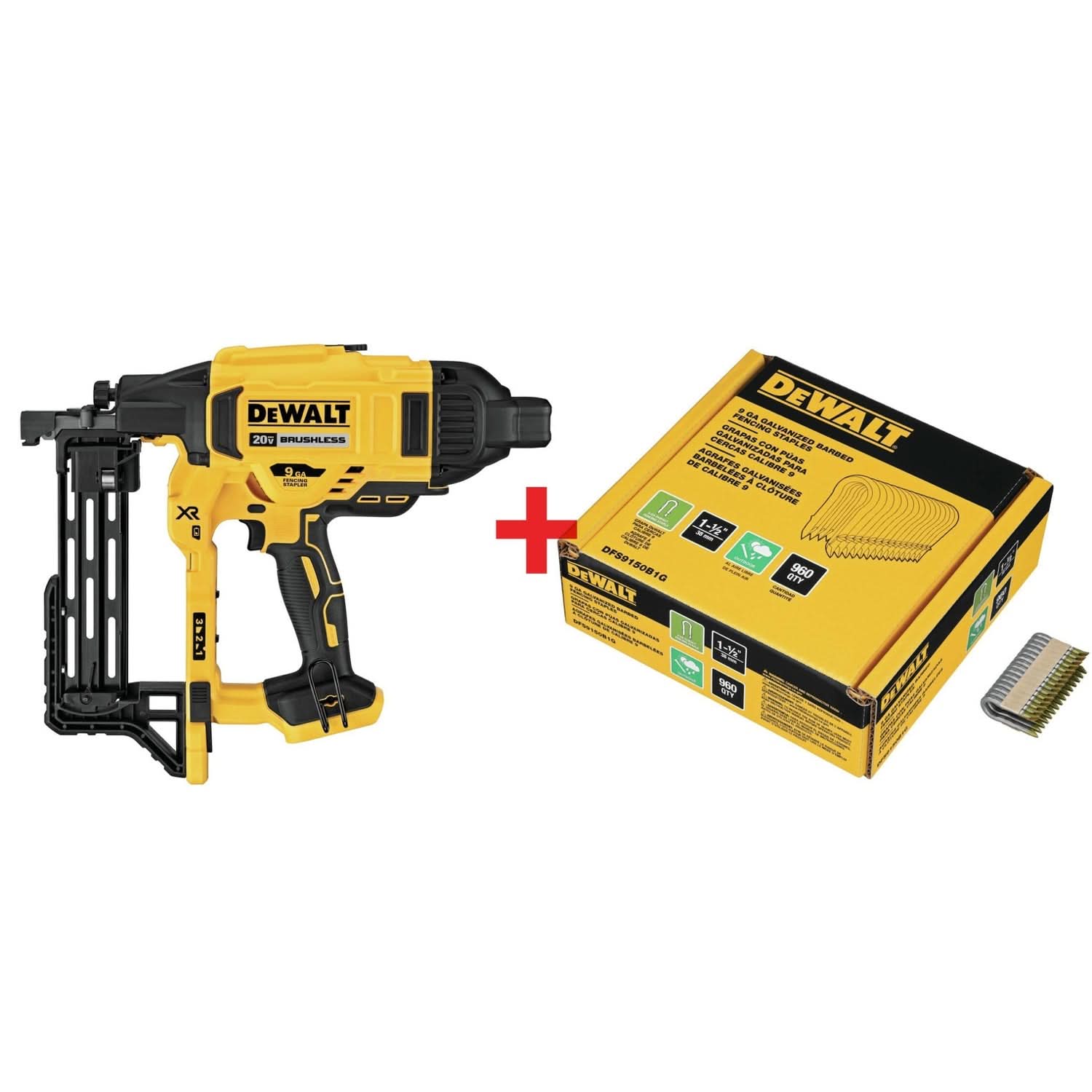 DeWalt 20V MAX XR Brushless 9-Gauge Fencing Stapler (Tool Only) with 9 ...