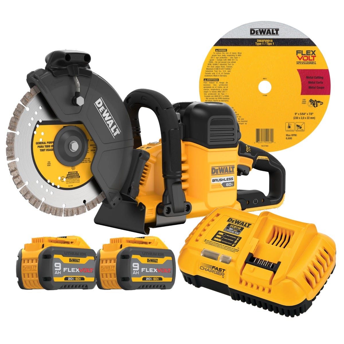 DeWalt DCS692X2 FLEXVOLT 60V MAX Brushless 9" Cut-off Saw 9.0Ah Kit ...