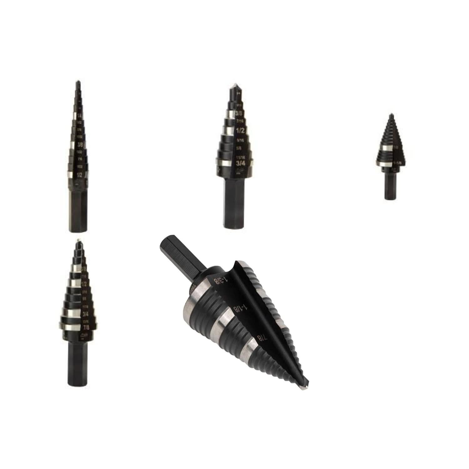 Klein Tools 5-Piece Double-Fluted Step Drill Bit Set, 1/8" - 1-3/8 ...