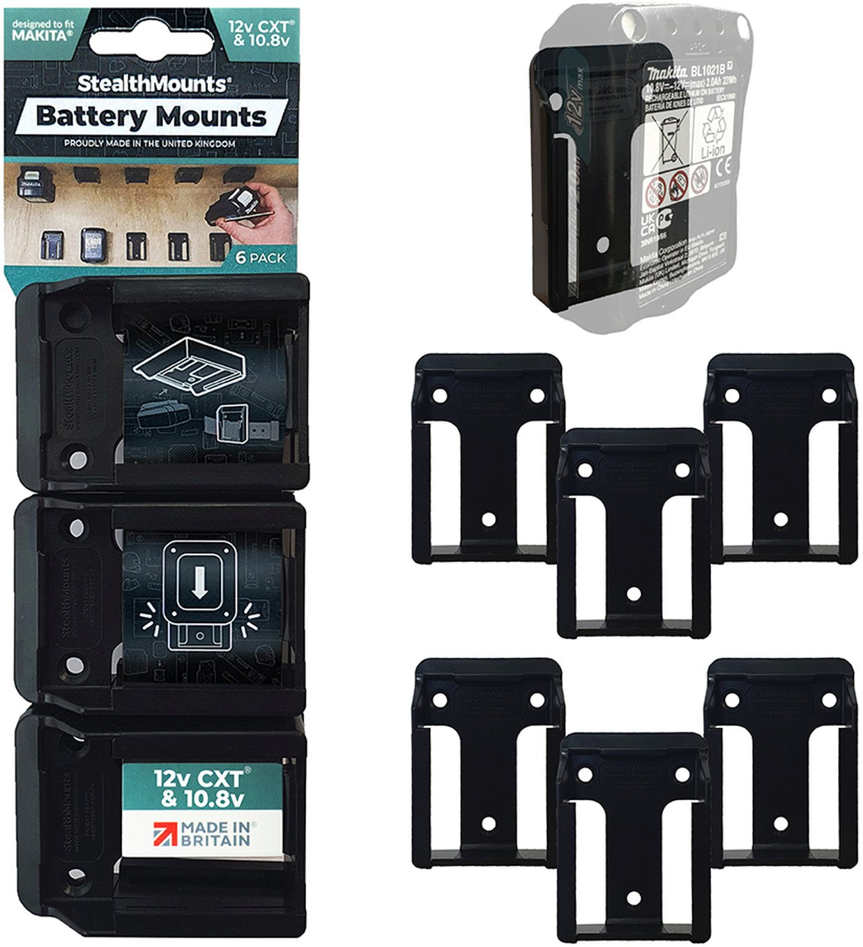 StealthMounts Battery Mounts for Makita 10.8V / 12V CXT Black, 6-Pack ...
