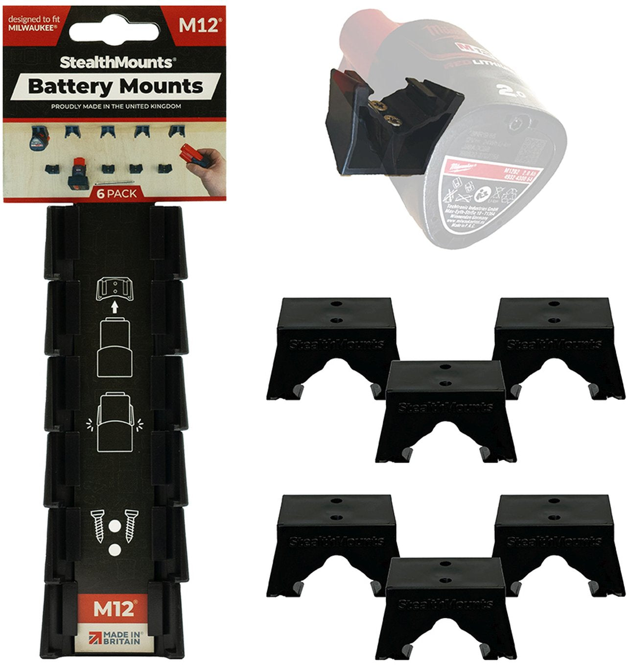 StealthMounts Battery Mounts for Milwaukee M12 Black, 6-Pack – Tool Nut