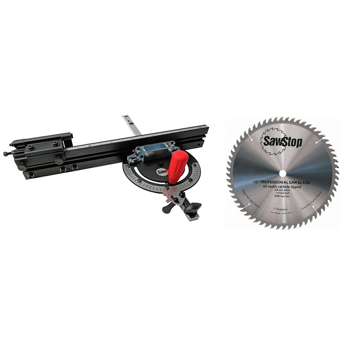 SawStop Scale Miter Gauge with Sawstop 60-Tooth Combination Table Saw ...
