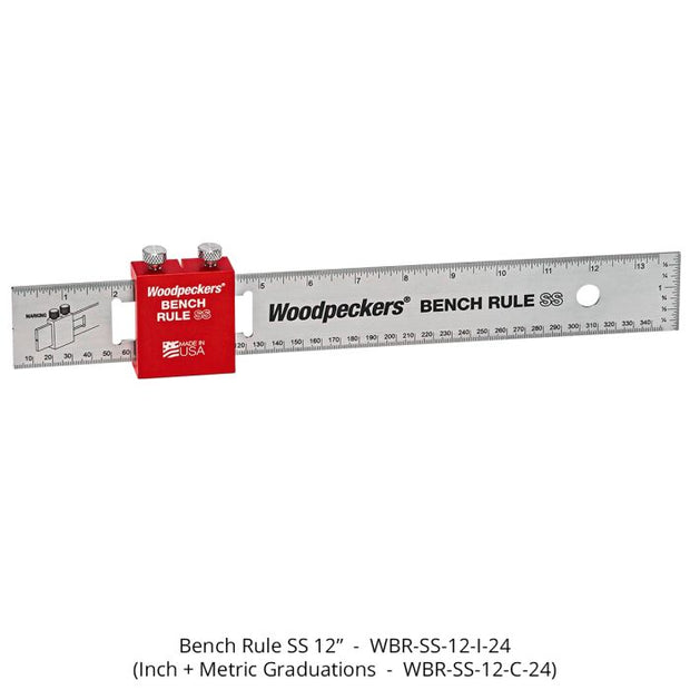 Woodpeckers WBR-SS-12-C-24 Bench Rule, Stainless Steel, 12" Inch + Met – Tool Nut