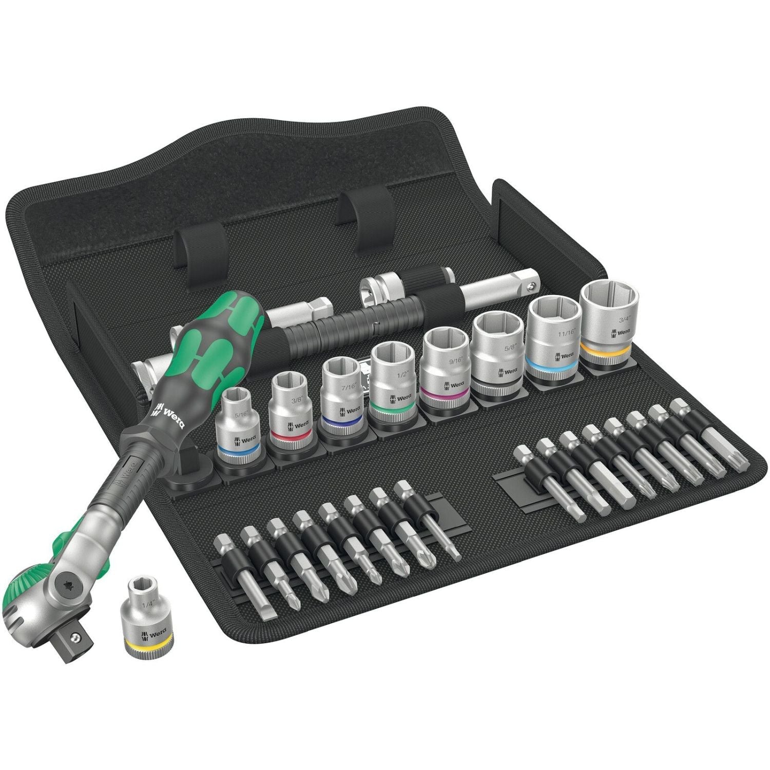 Wera 8100 SB 9 Zyklop Speed Ratchet Set, 3/8-in. Drive, Imperial, 29-P ...