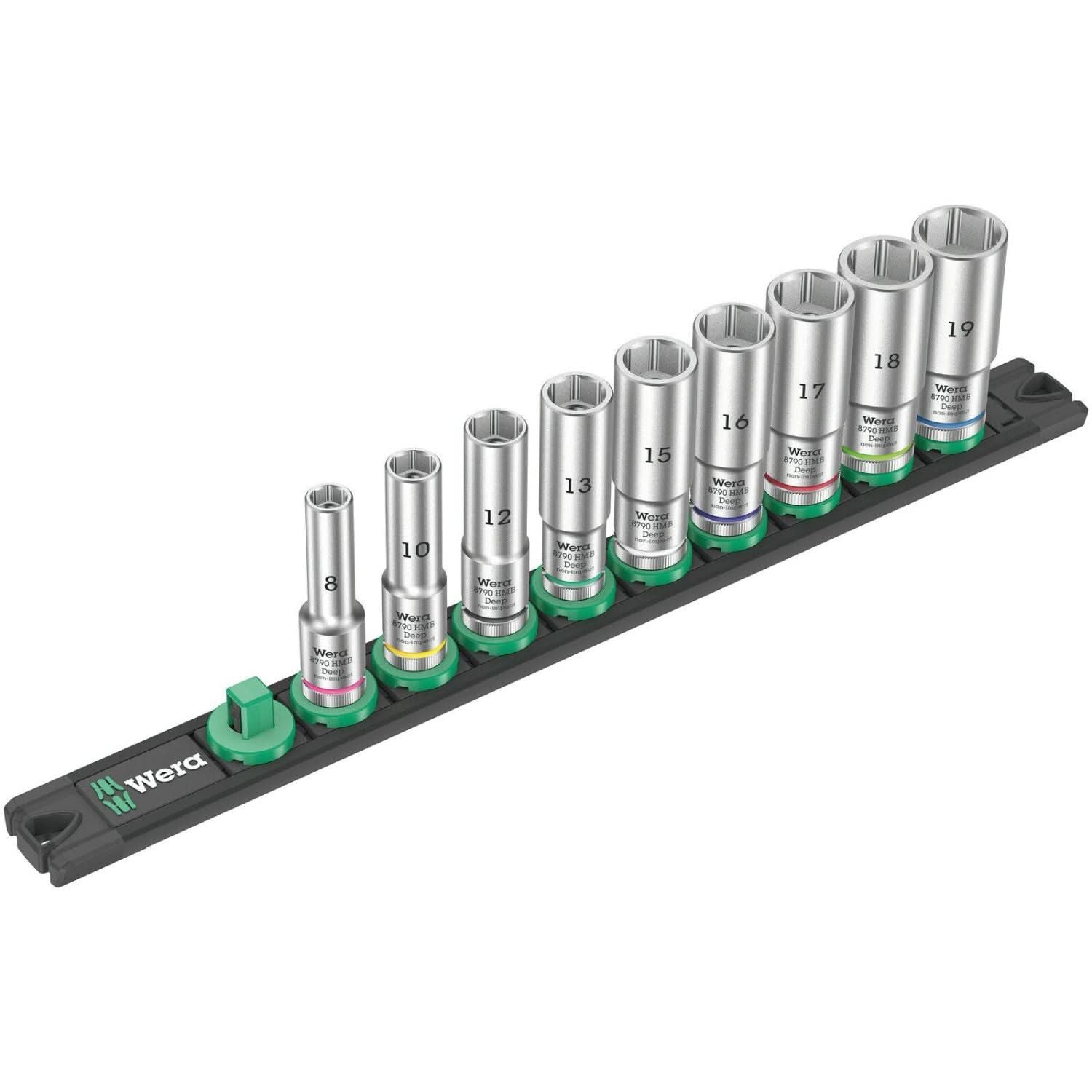 Wera Magnetic Socket Rail B Deep 1 Socket Set, 3/8-in. Drive, 9-Pieces ...